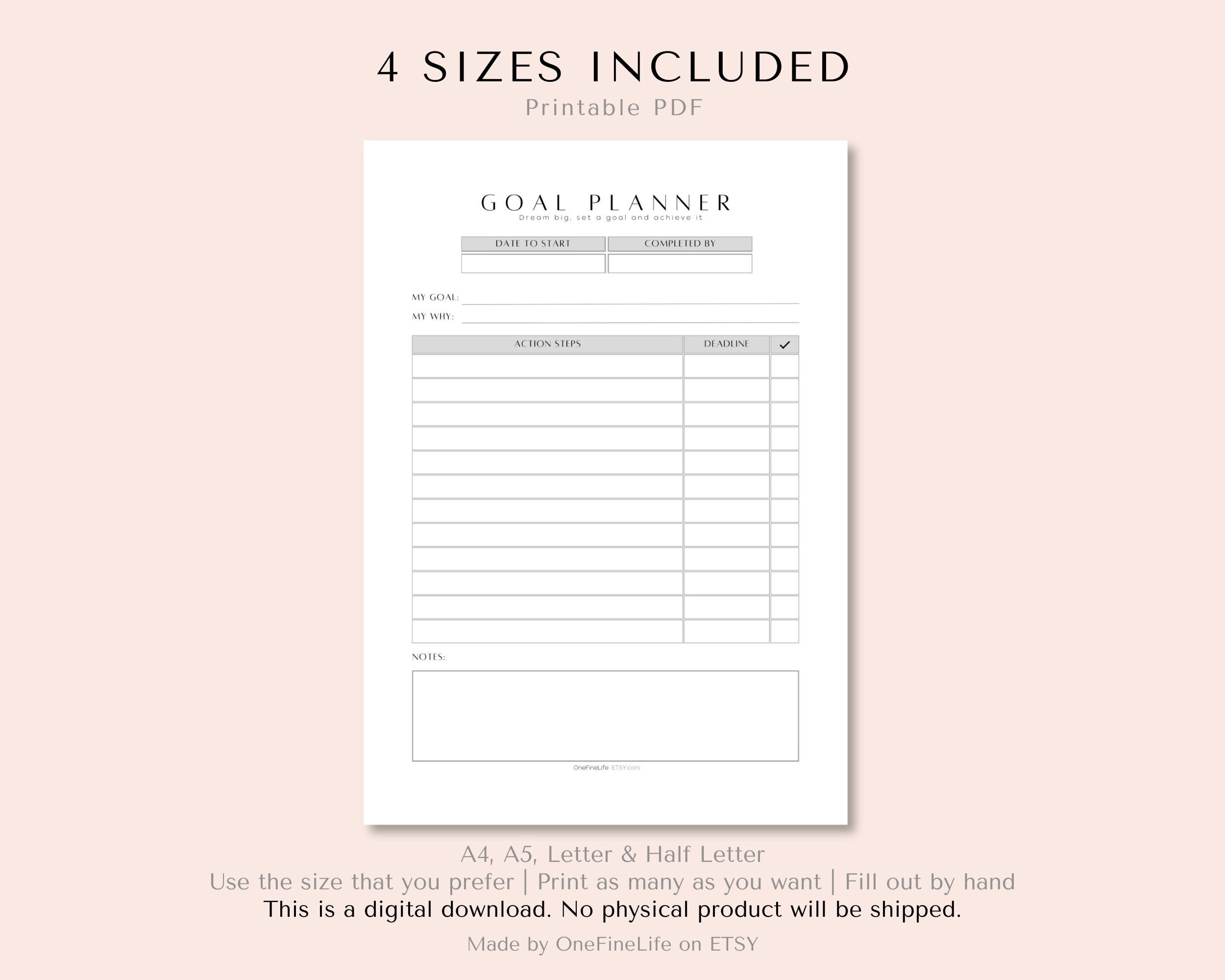 Goal Planner Printable Goal Setting Planneri Minimalist - Etsy
