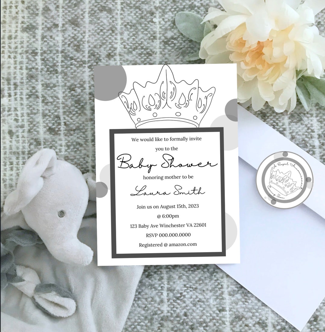 Vintage Crown Baby Shower Invitation Bundle in Gray - Etsy