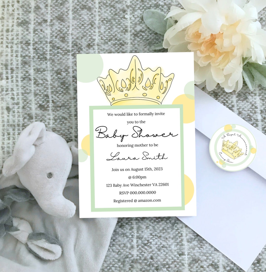 Vintage Crown Baby Shower Invitation Bundle in Green - Etsy