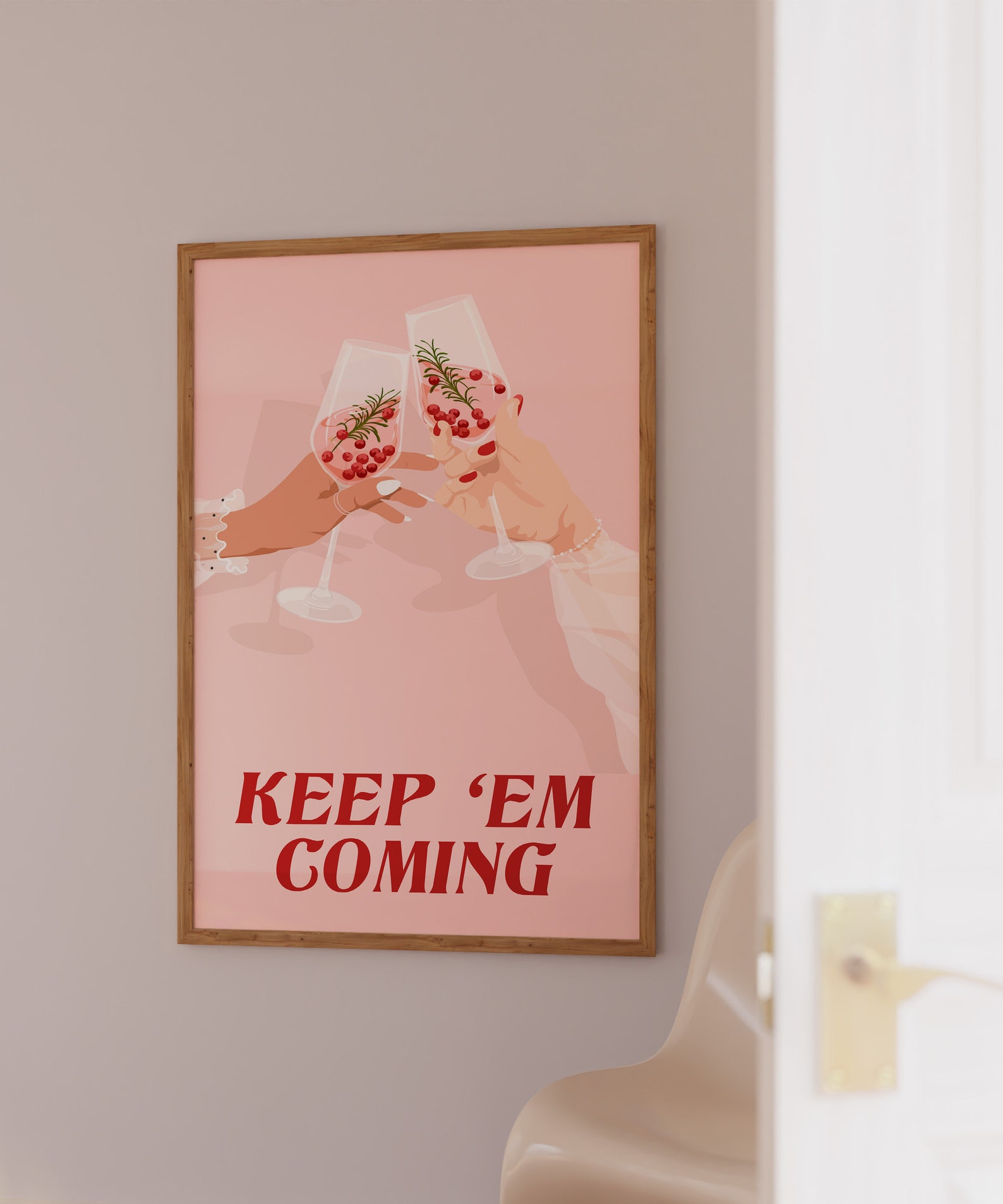 Keep Em Coming Preppy Bar Cart Poster Champagne Flutes Toast Wall Art ...