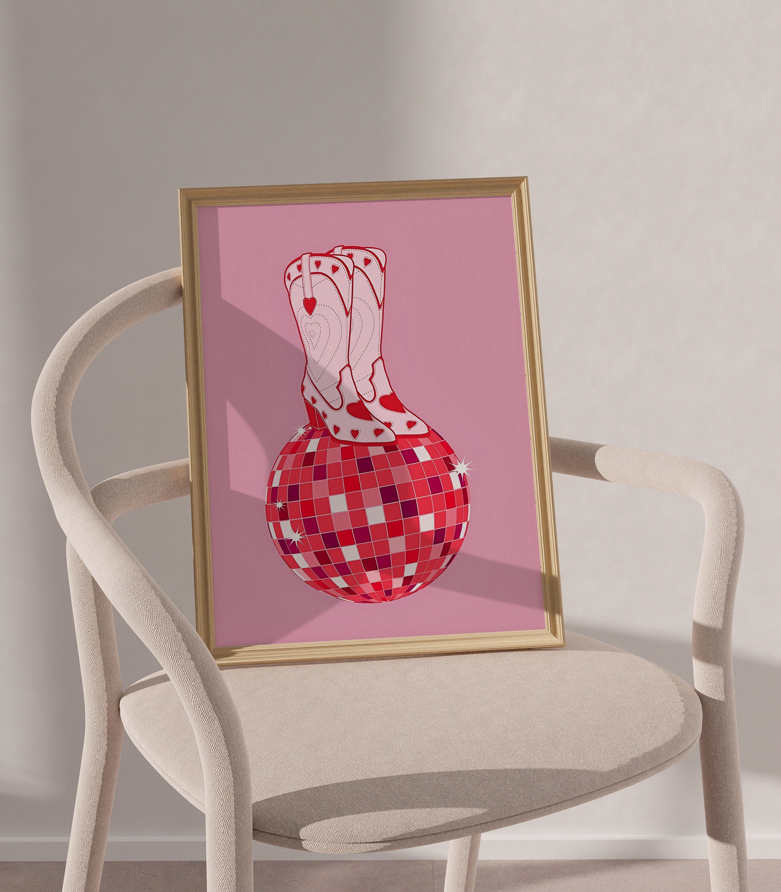 Preppy Disco Ball Poster Western Boots Cowgirl Wall Art Girly Dorm Room ...