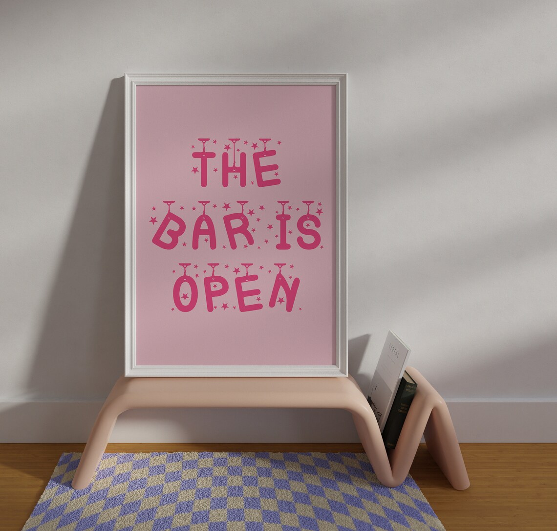 The Bar is Open Print Preppy Bar Cart Wall Art Digital - Etsy