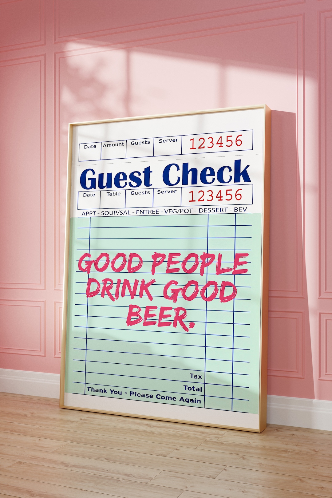 Pink Guest Check Poster Beers Funny Saying Print Bar Cart Wall Art ...