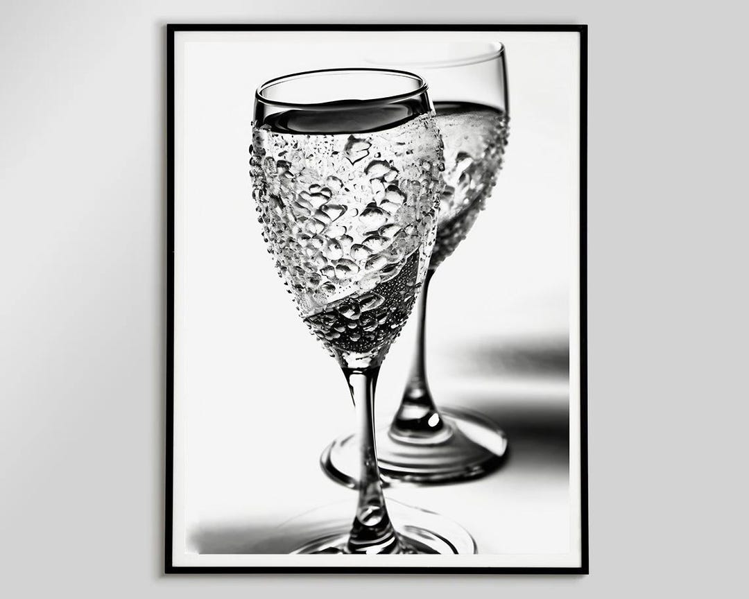 Champagne Flutes Poster Black And White Bar Cart Wall Art Champagne ...