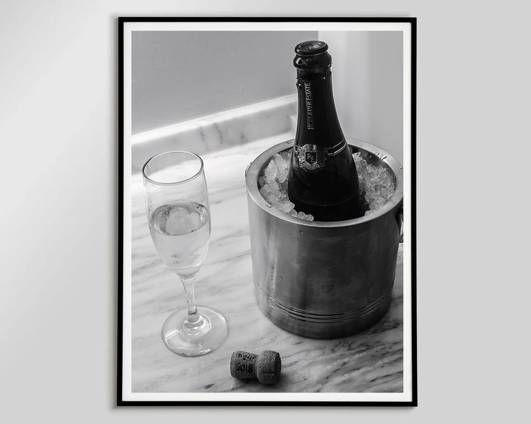 Champagne Poster Black and White Bar Cart Wall Art Champagne Flutes ...