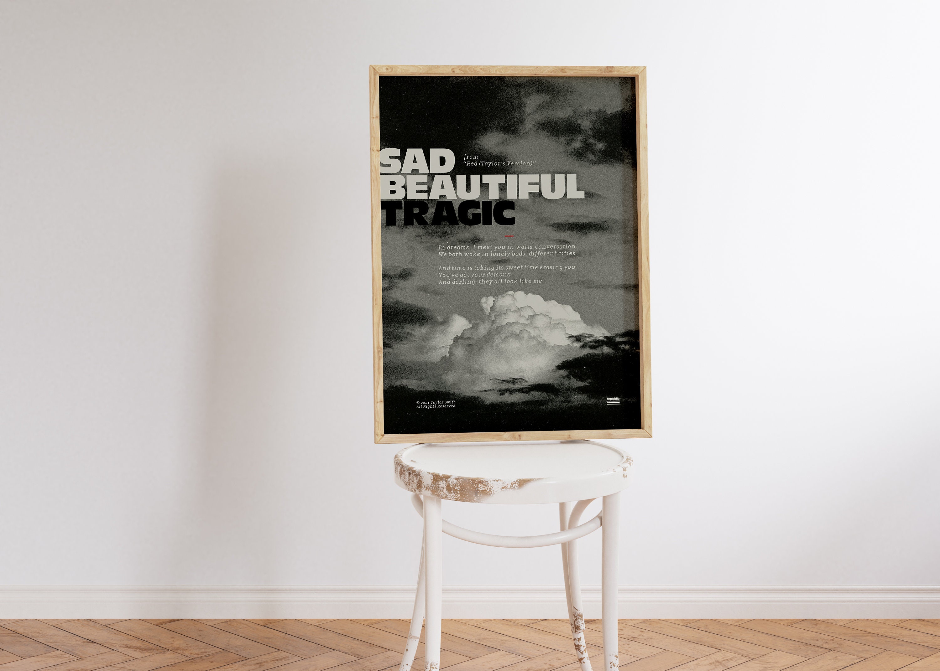 Taylor Sad Beautiful Tragic Poster Red Song Lyrics Wall Art Digital ...