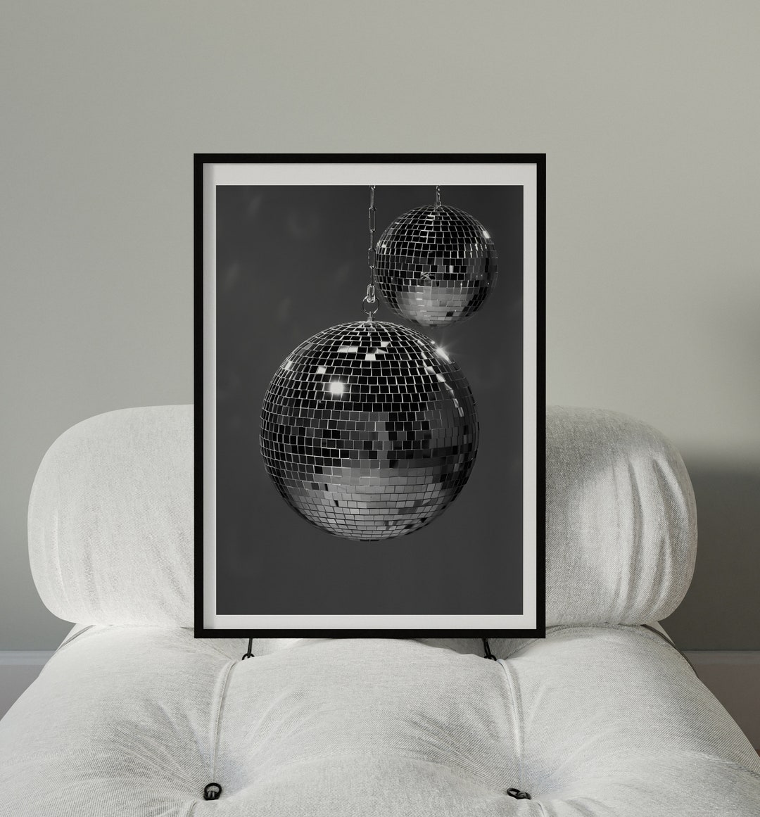 Hanging Disco Ball Poster Black and White Bar Cart Decor Retro ...