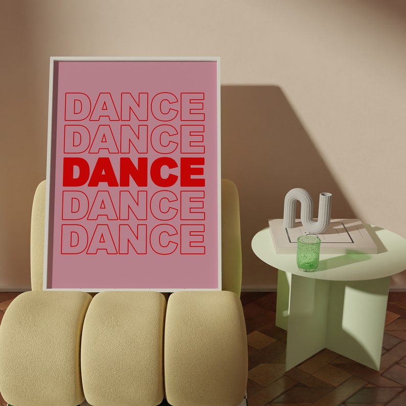 Preppy Dance Floor Poster Pink Dancing Music Wall Art Digital Download ...