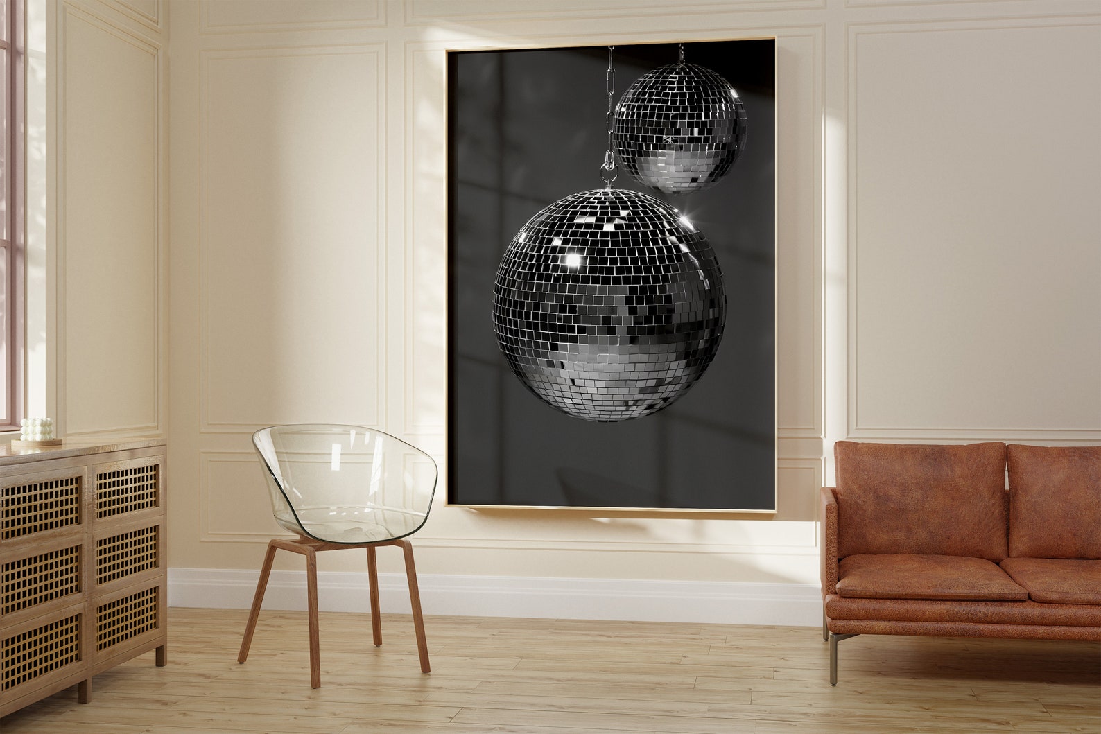 Hanging Disco Ball Poster Black and White Bar Cart Decor Retro ...