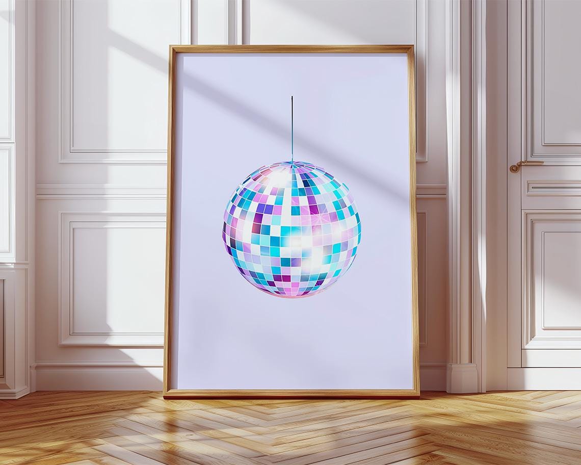 Purple Disco Ball Poster Minimalist Mirror Ball Printable Trendy Disco ...