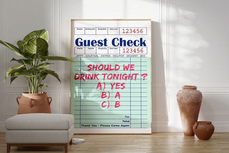 Guest Check Print Funny Bar Cart Wall Art Digital Download - Etsy