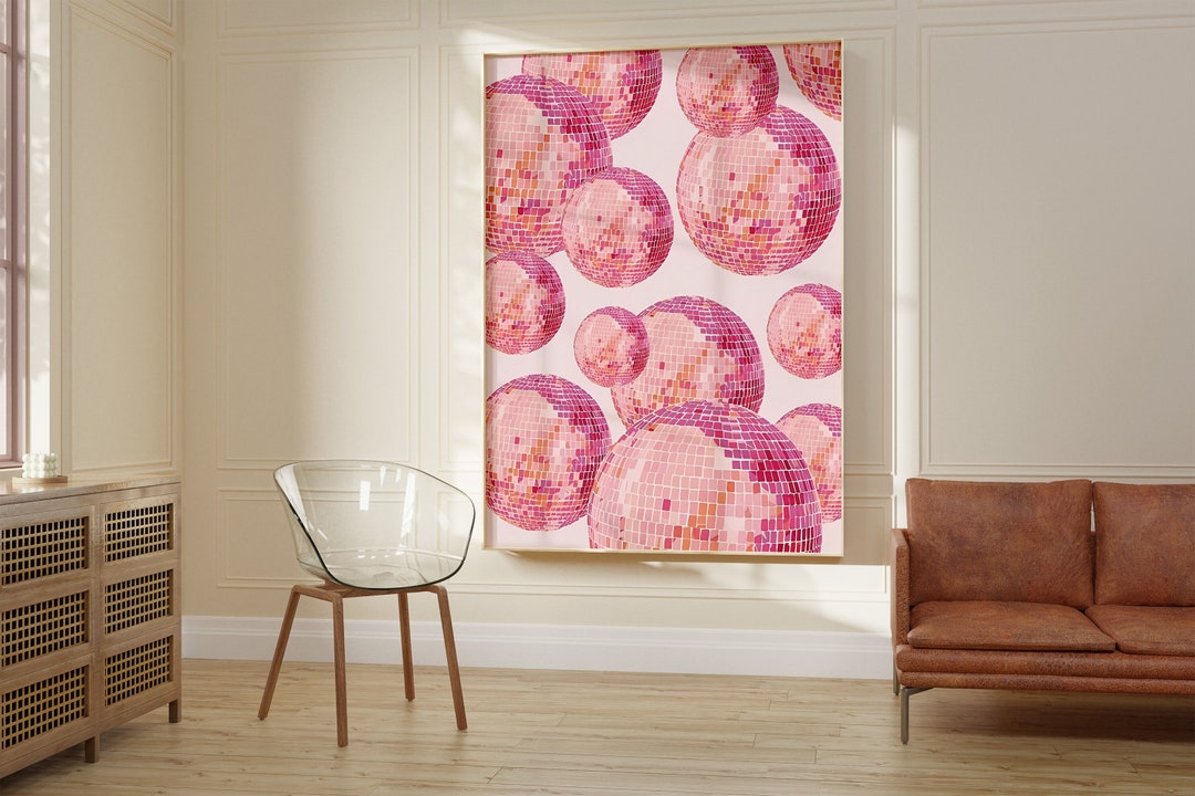 Pink Disco Ball Poster Groovy Bar Cart Wall Art Digital - Etsy