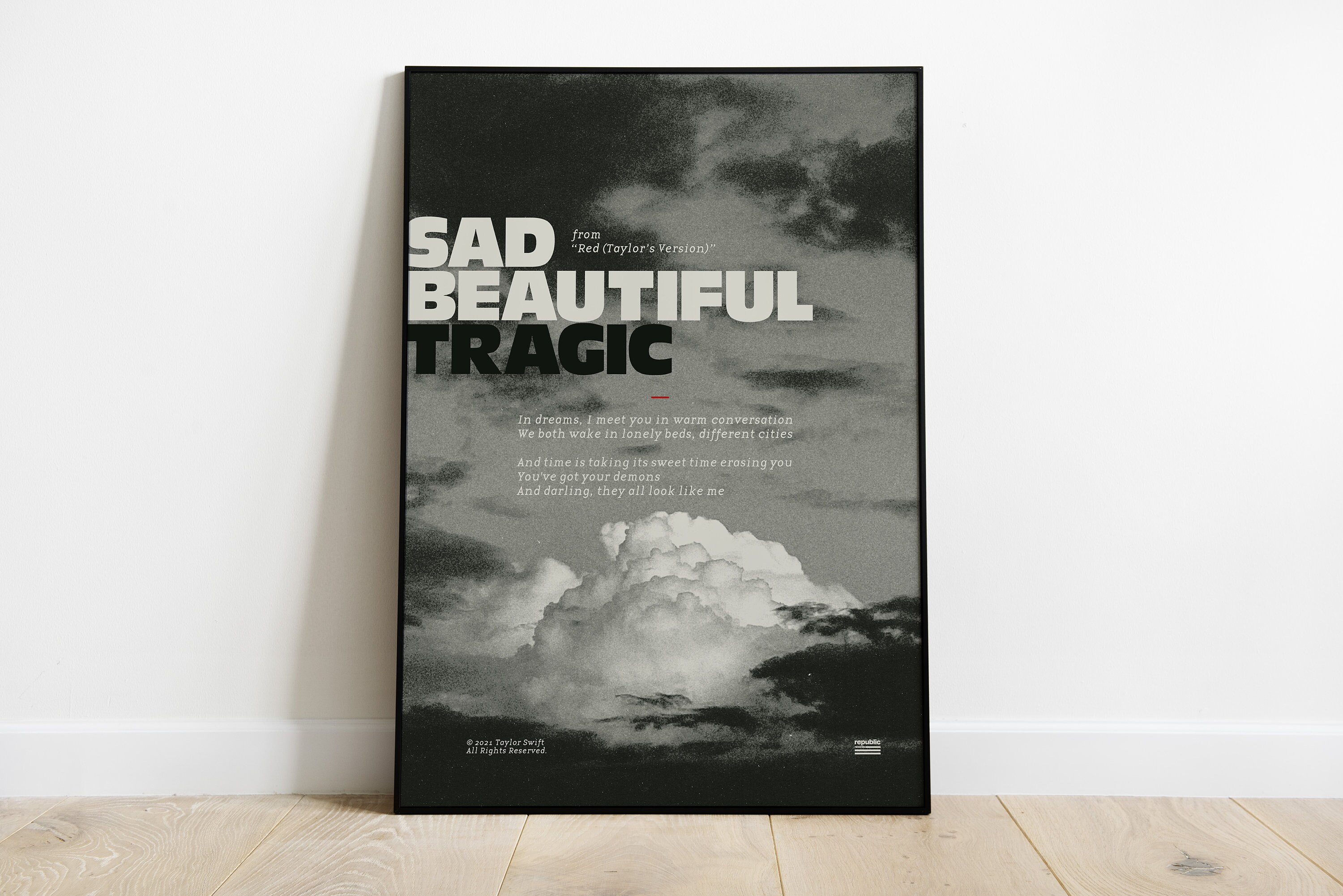 Taylor Sad Beautiful Tragic Poster Red Song Lyrics Wall Art Digital ...