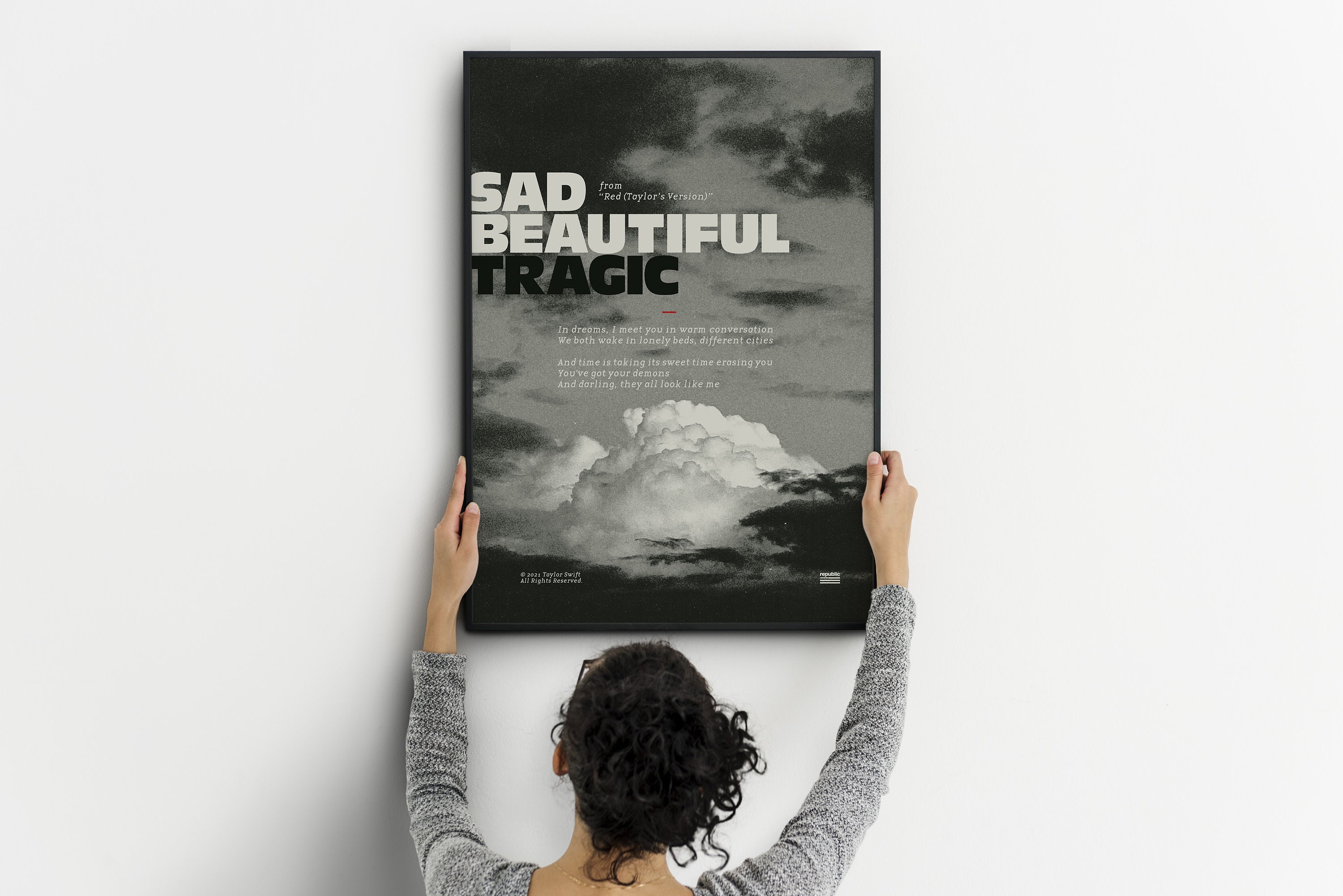 Taylor Sad Beautiful Tragic Poster Red Song Lyrics Wall Art Digital ...