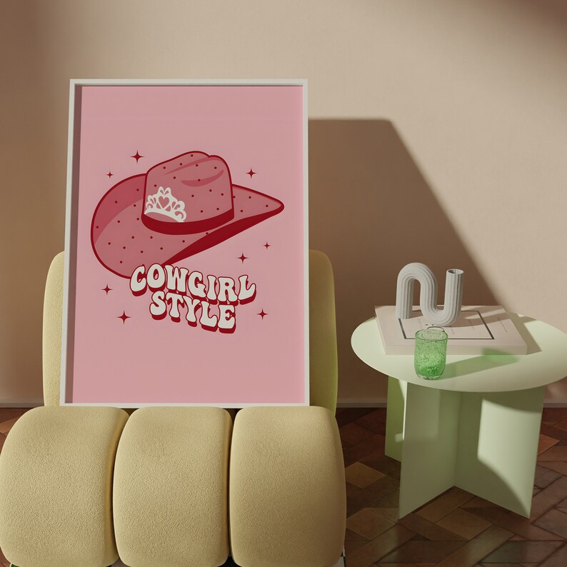 Pink Cowgirl Poster Modern Girls Dorm Room Decor Cowgirl Hat Prints ...