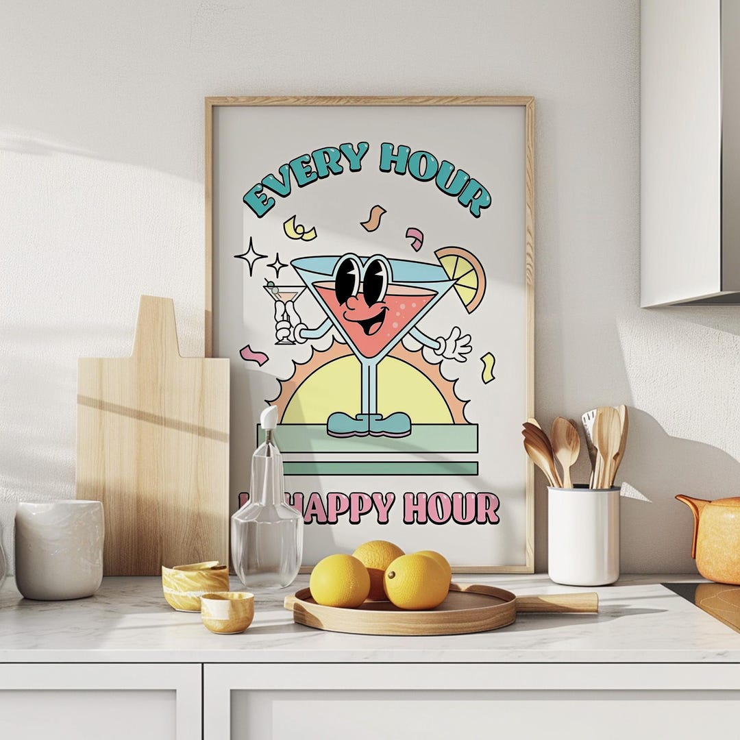 Happy Hour Prints Trendy Bar Cart Wall Art Cocktails Printable for Home ...