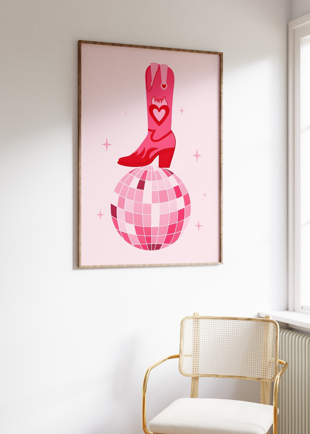 Pink Disco Ball Poster Trendy Cowgirl Boots Wall Art for Dorm Room ...