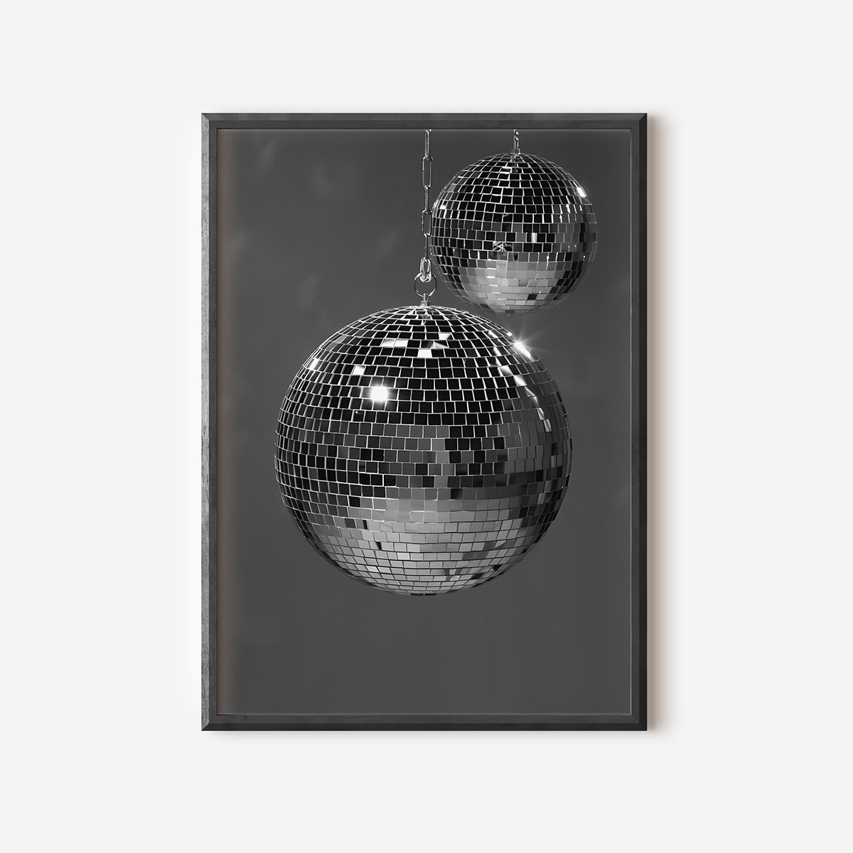 Hanging Disco Ball Poster Black and White Bar Cart Decor Retro ...