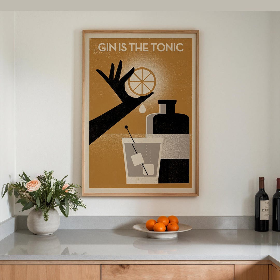 Gin and Tonic Prints Classic Cocktail Printable Above Bar Cart Poster ...