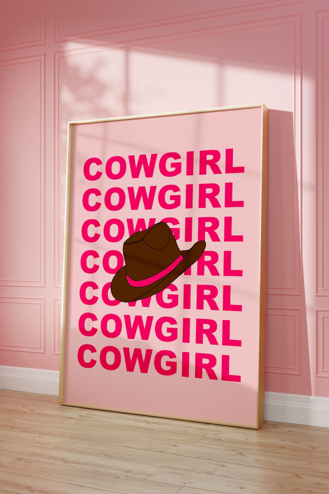 Pink Cowgirl Wall Art Western Brown Hat Poster Digital Download Girly ...