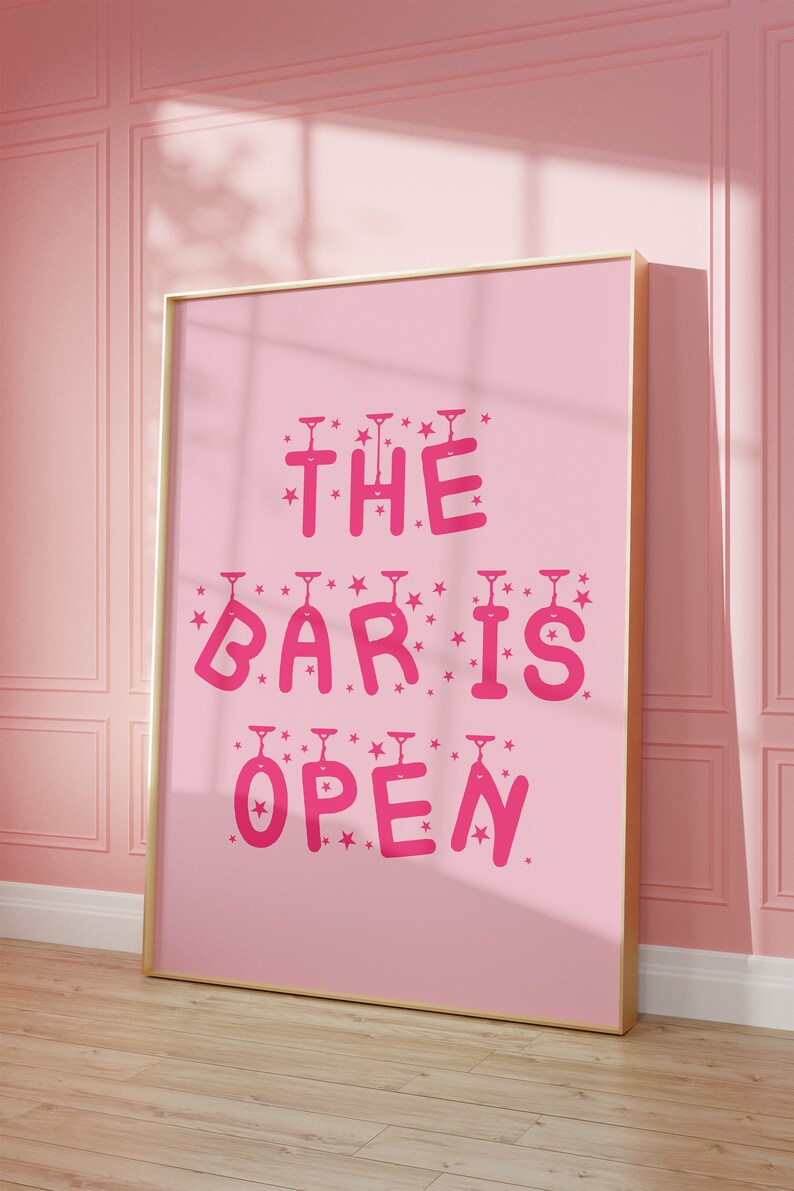 The Bar is Open Print Preppy Bar Cart Wall Art Digital - Etsy