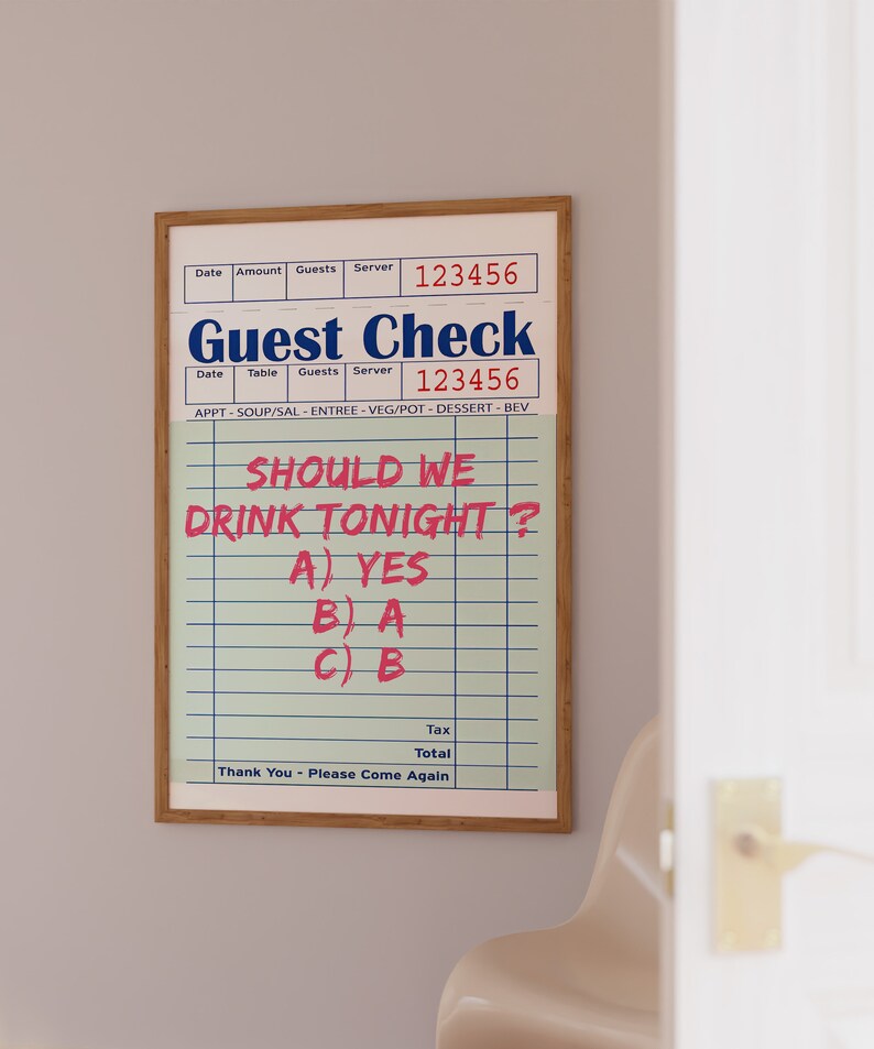 Guest Check Print Funny Bar Cart Wall Art Digital Download - Etsy