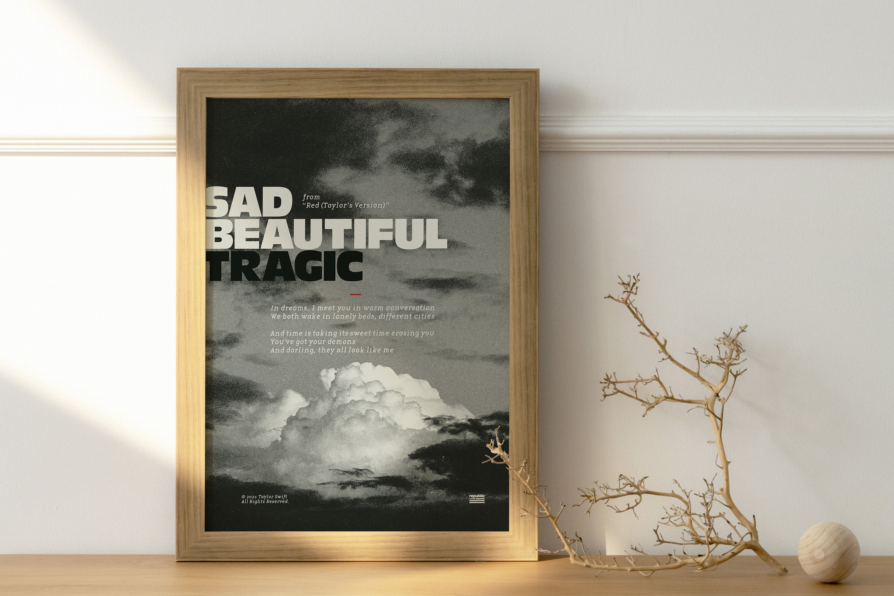 Taylor Sad Beautiful Tragic Poster Red Song Lyrics Wall Art Digital ...
