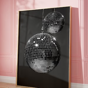 Hanging Disco Ball Poster Black and White Bar Cart Decor Retro ...