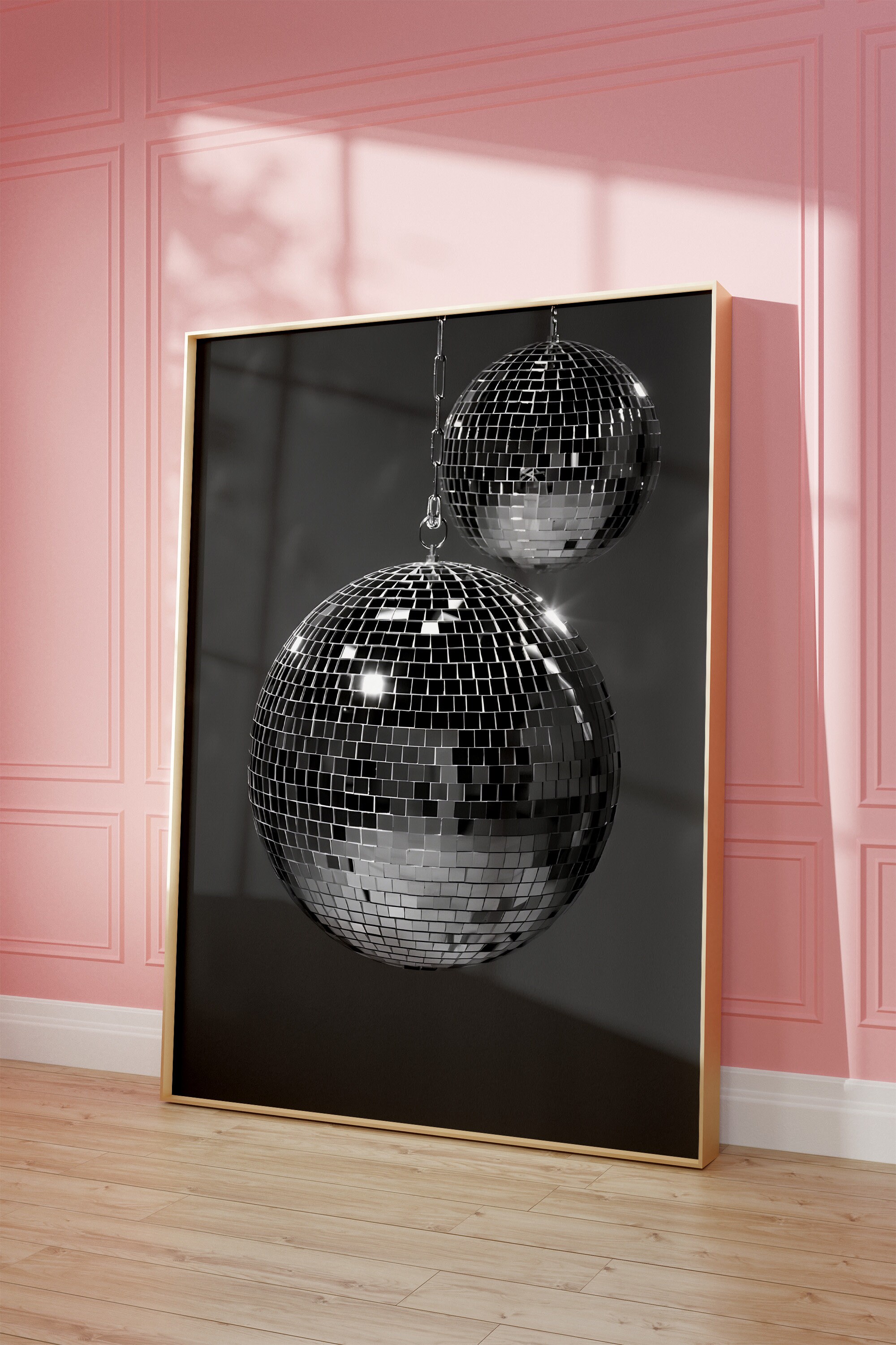 Hanging Disco Ball Poster Black and White Bar Cart Decor Retro ...