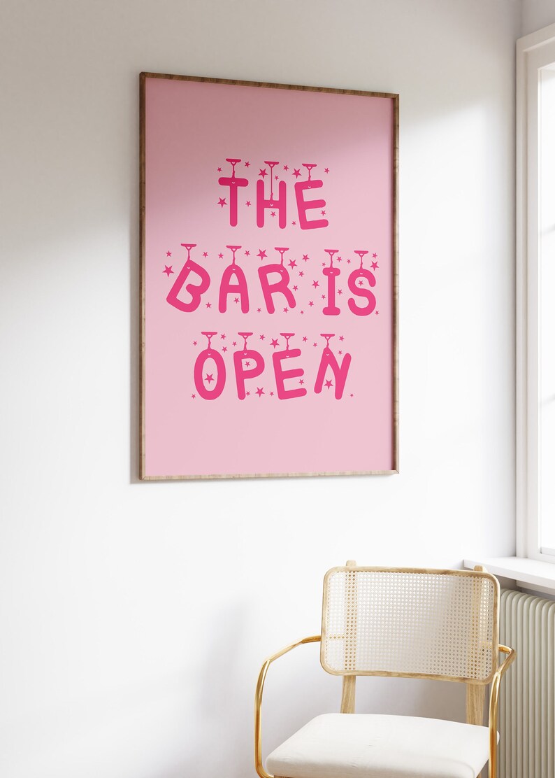 The Bar is Open Print Preppy Bar Cart Wall Art Digital - Etsy