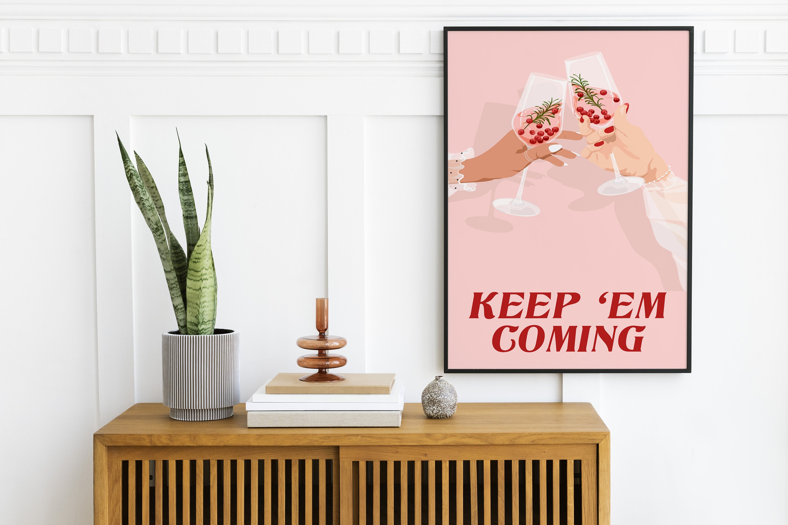 Keep Em Coming Preppy Bar Cart Poster Champagne Flutes Toast Wall Art ...