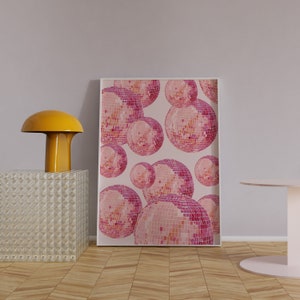Pink Disco Ball Poster Groovy Bar Cart Wall Art Digital Download Trendy ...