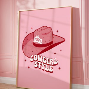 Pink Cowgirl Poster Modern Girls Dorm Room Decor Cowgirl Hat Prints ...