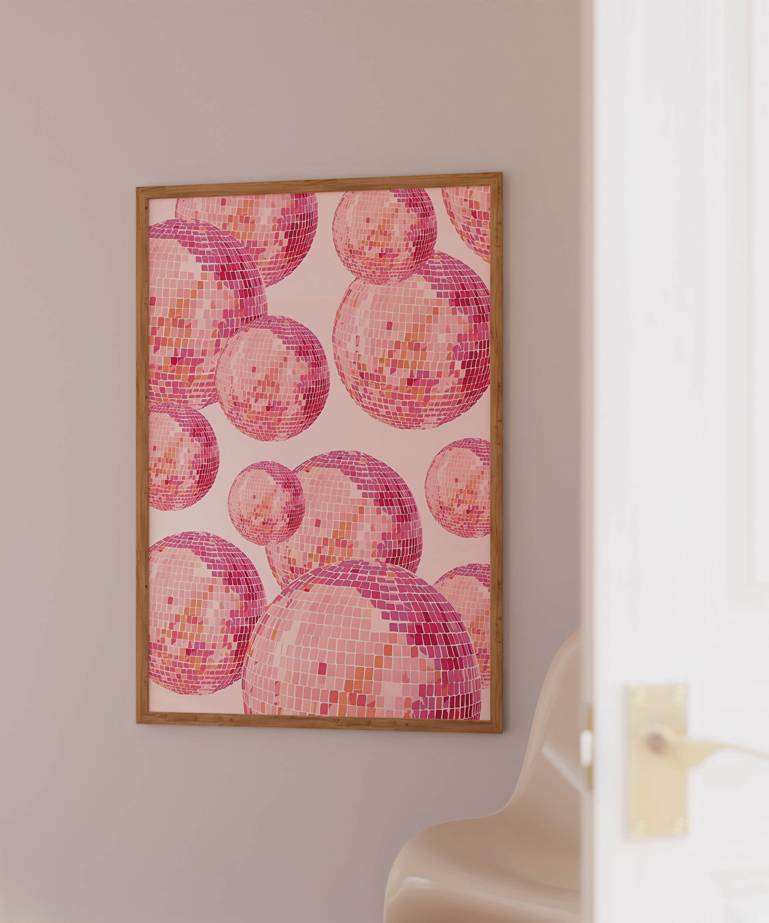 Pink Disco Ball Poster Groovy Bar Cart Wall Art Digital Download Trendy ...