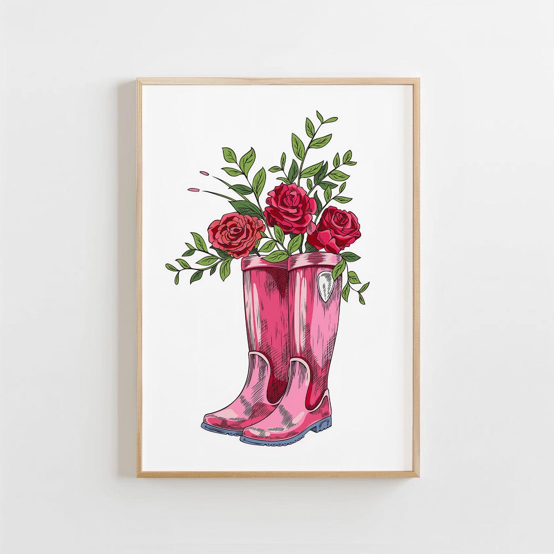 Pink Western Boots Poster Watercolor Cowgirl Boots Prints for Girls ...