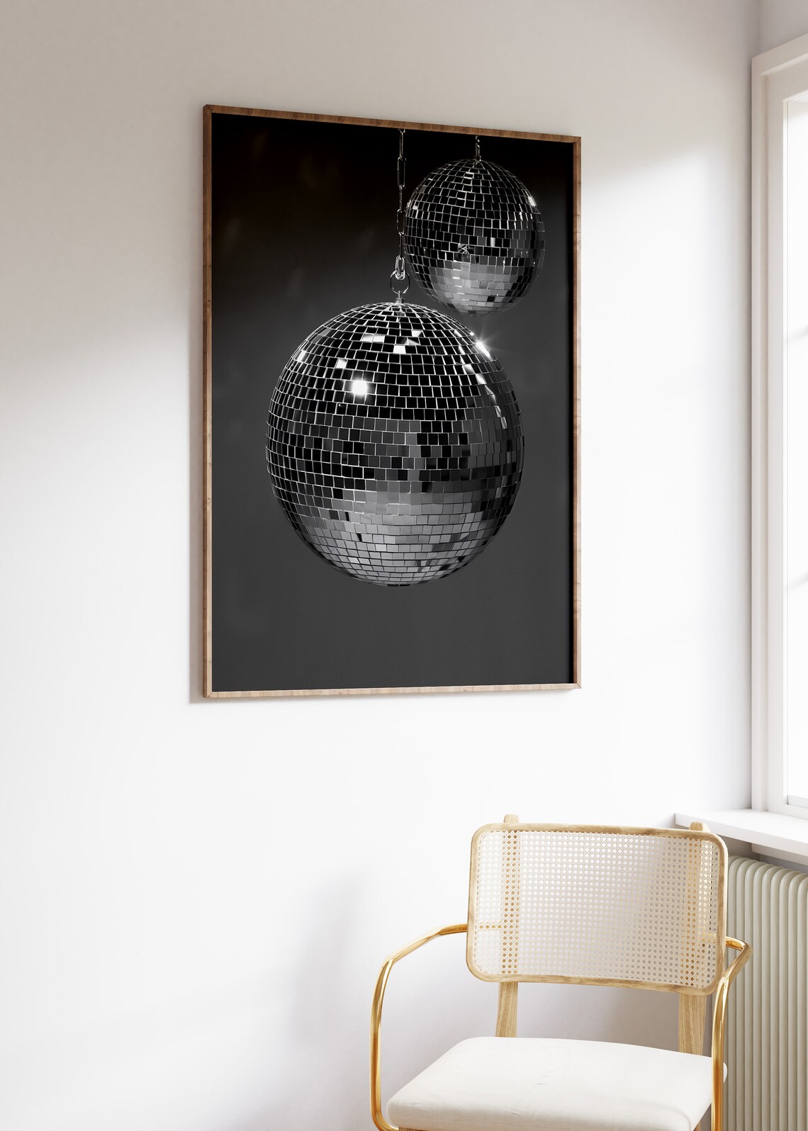 Hanging Disco Ball Poster Black and White Bar Cart Decor Retro ...