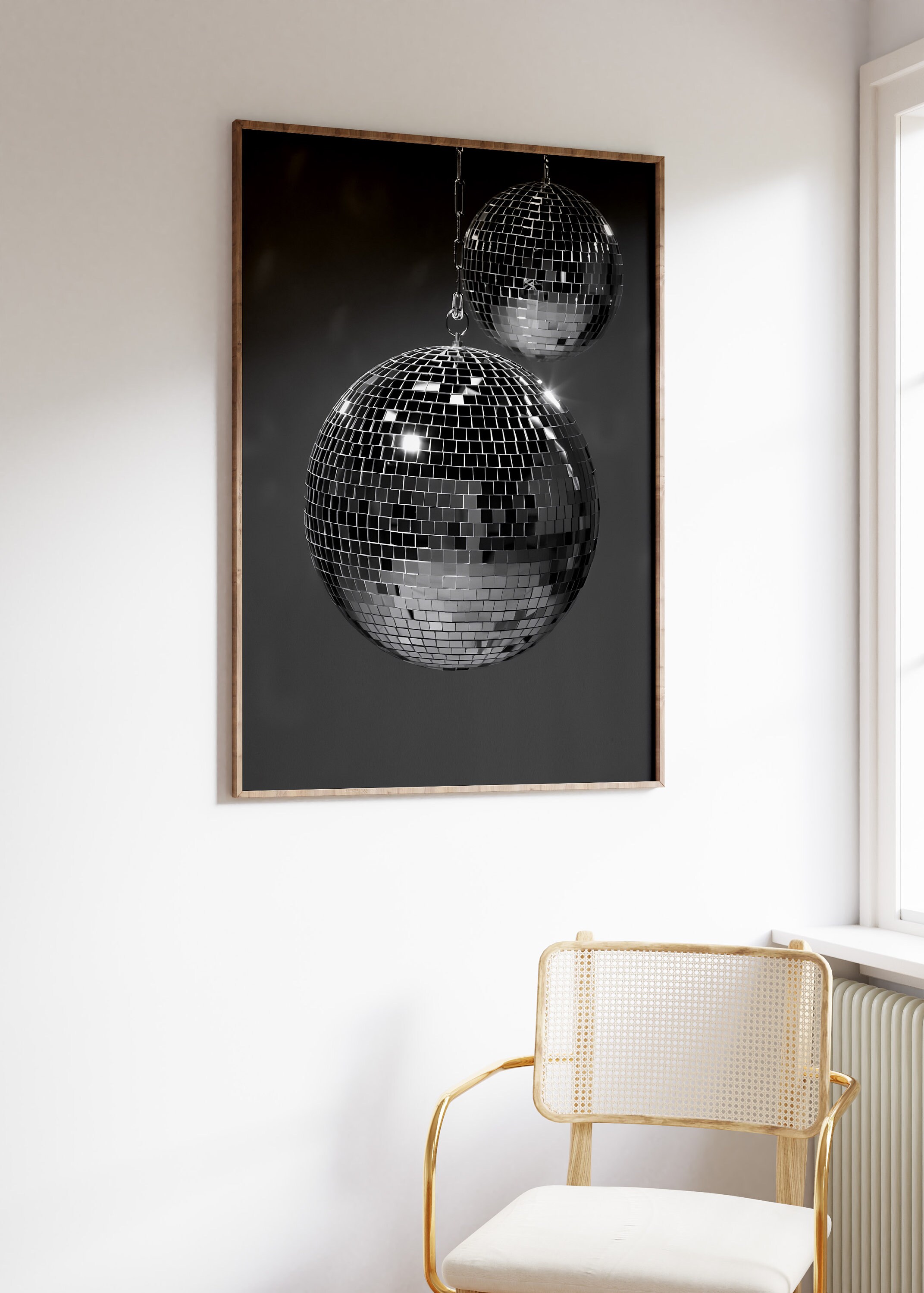 Hanging Disco Ball Poster Black and White Bar Cart Decor Retro ...