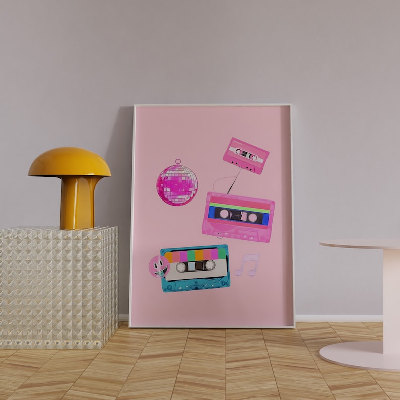Funky Disco Wall Art Preppy Disco Ball Print Cassette Tape - Etsy