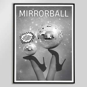 Taylor Mirrorball Poster Black and White Disco Ball Wall Art Woman ...