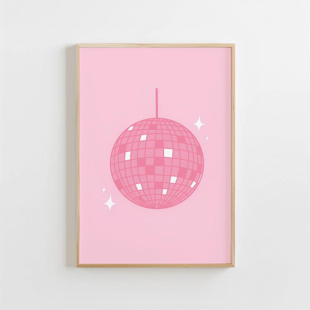 Minimalist Disco Ball Poster Mirrorball Printable Preppy Disco Wall Art ...