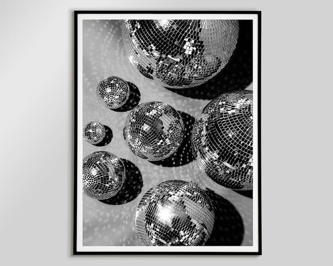 Black and White Disco Ball Poster Retro Disco Art Prints Bar Cart Wall ...