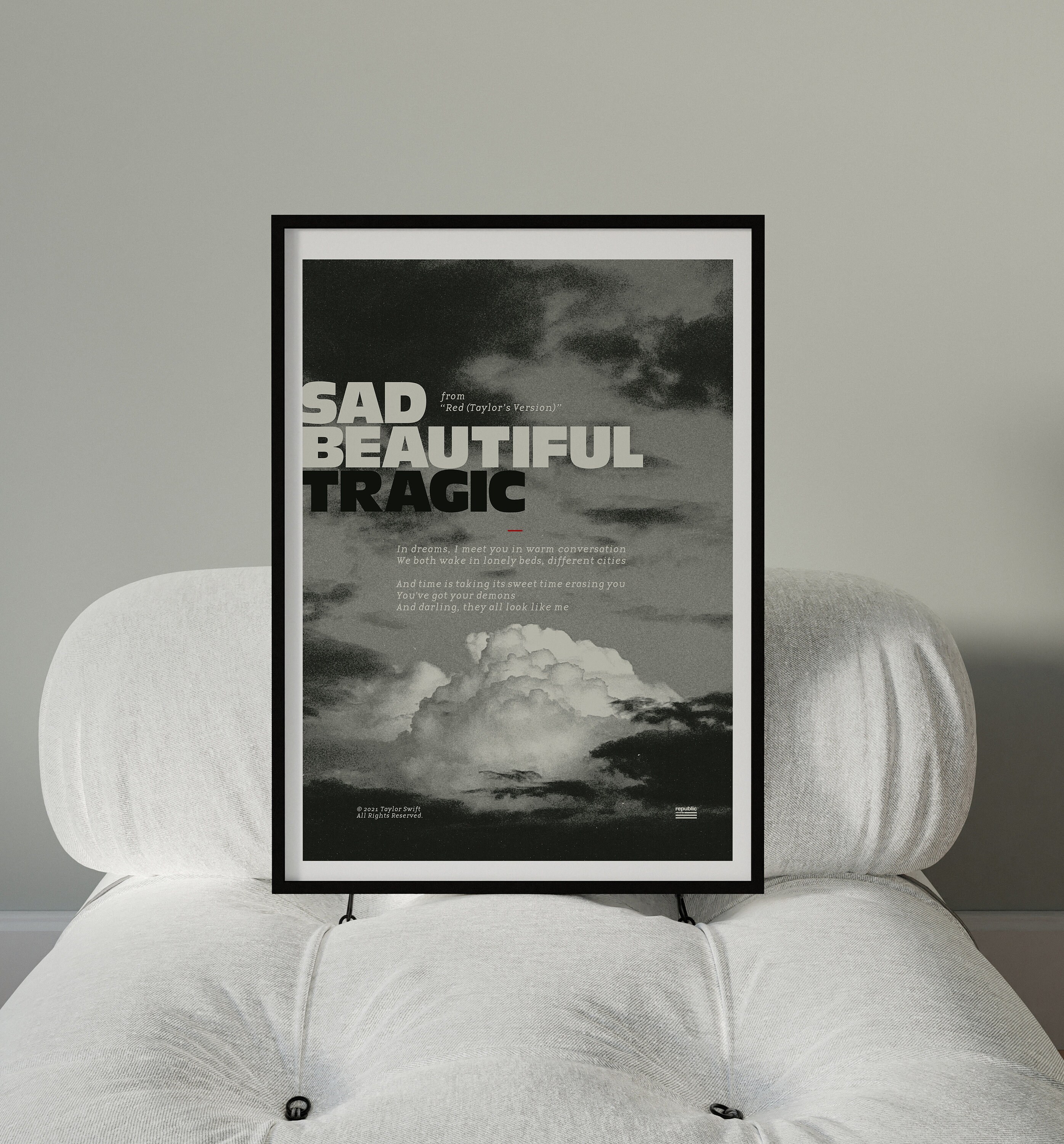 Taylor Sad Beautiful Tragic Poster Red Song Lyrics Wall Art Digital ...