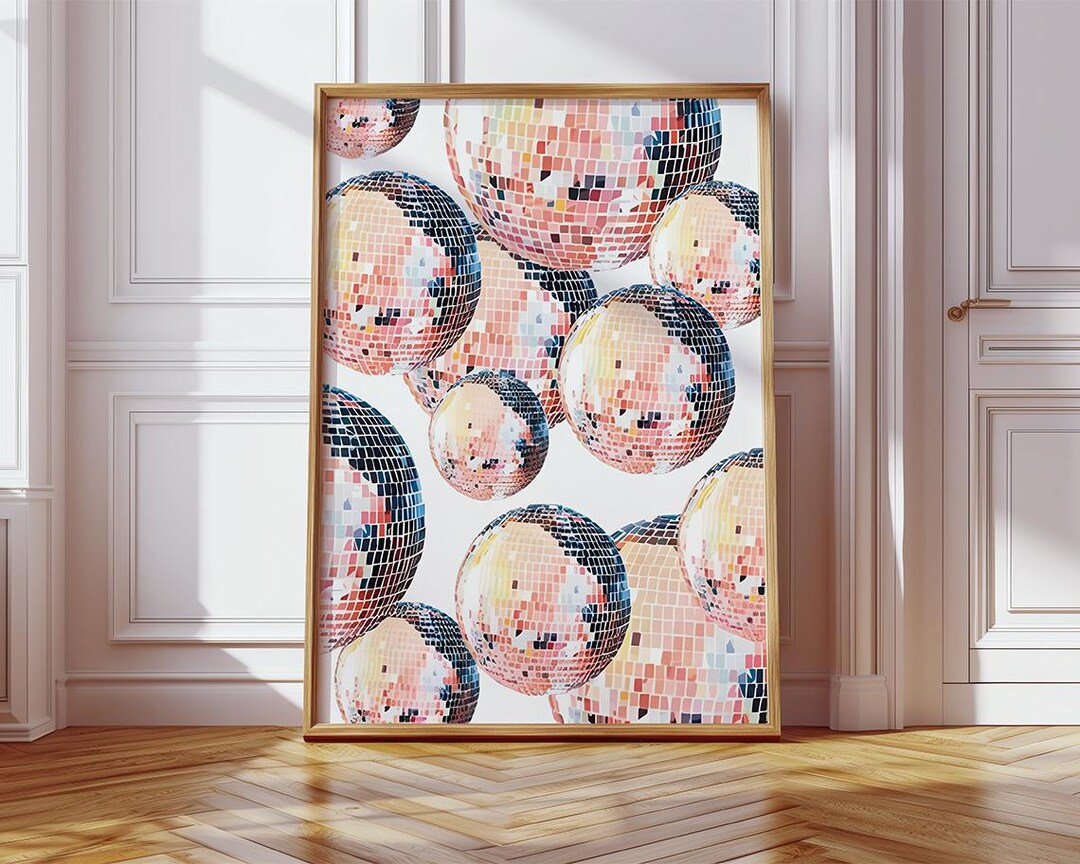 Disco Ball Groovy Wall Art Mirrorball Trendy Prints Girly Bedroom Art ...