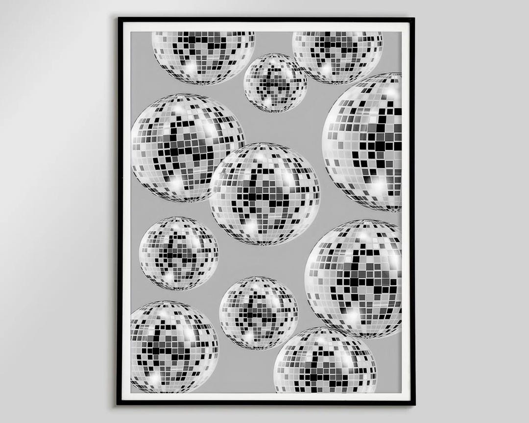 Black and White Disco Ball Groovy Poster Mirrorball Trendy Wall Art ...