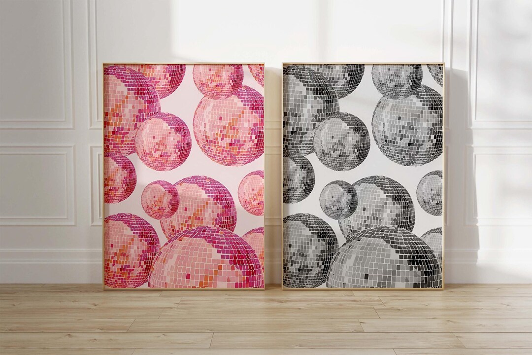 Disco Ball Trendy Poster 2 Pieces Wall Art Mirrorball Printable Girls ...