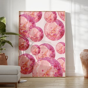 Pink Disco Ball Poster Groovy Bar Cart Wall Art Digital Download Trendy ...