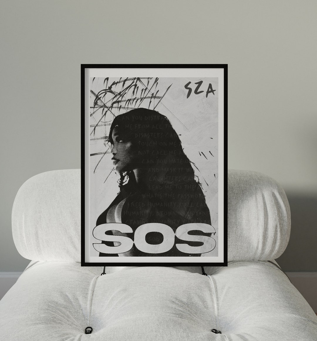 SOS SZA Portrait Poster Black White Wall Art Digital Artwork Music ...