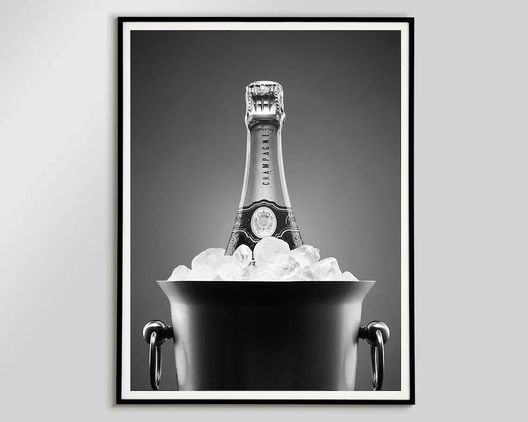 Champagne Poster Black and White Bar Cart Wall Art Digital Prints ...