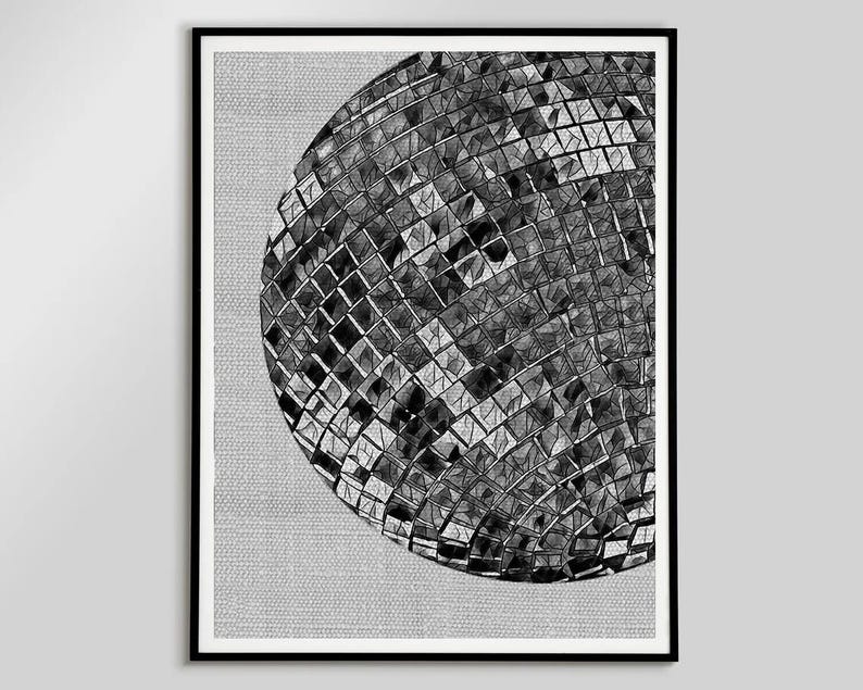 Black and White Disco Ball Poster Trendy Mirrorball Wall Art Digital ...