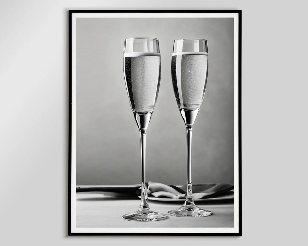 Champagne Flutes Poster Bar Cart Wall Art Black and White Champagne ...